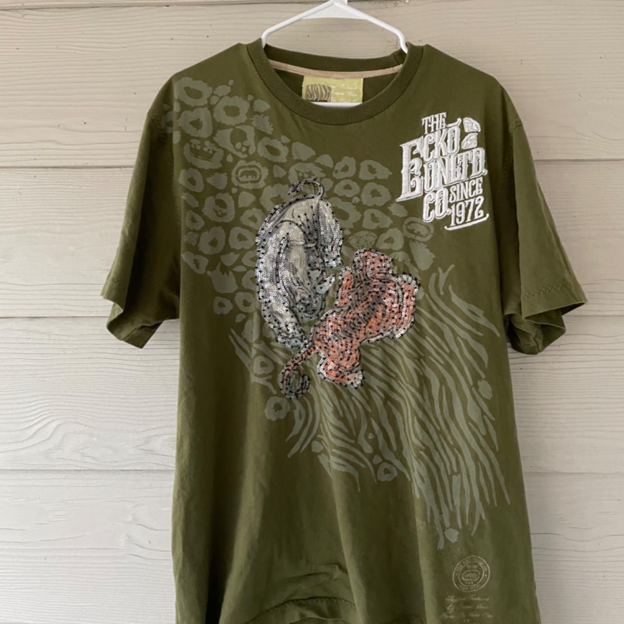 Ecko Untld. Y2K Sequnce Green Tiger Tee shirt - Depop