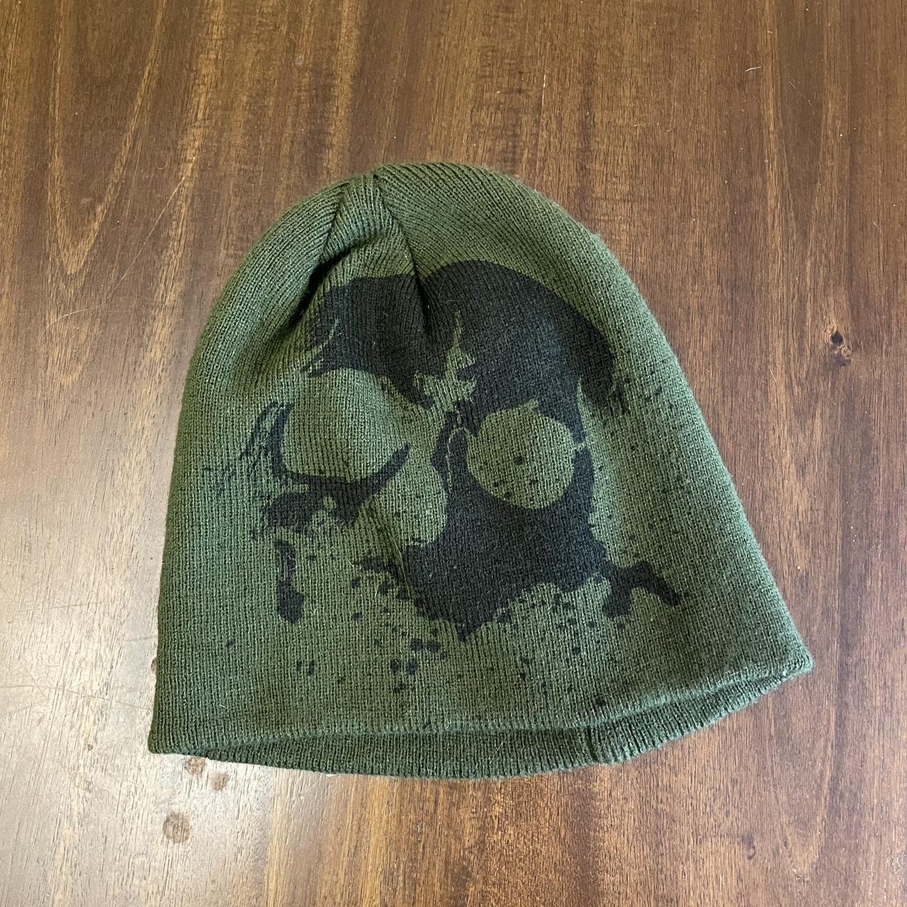 Green skullcap with dope skull graphic - Depop