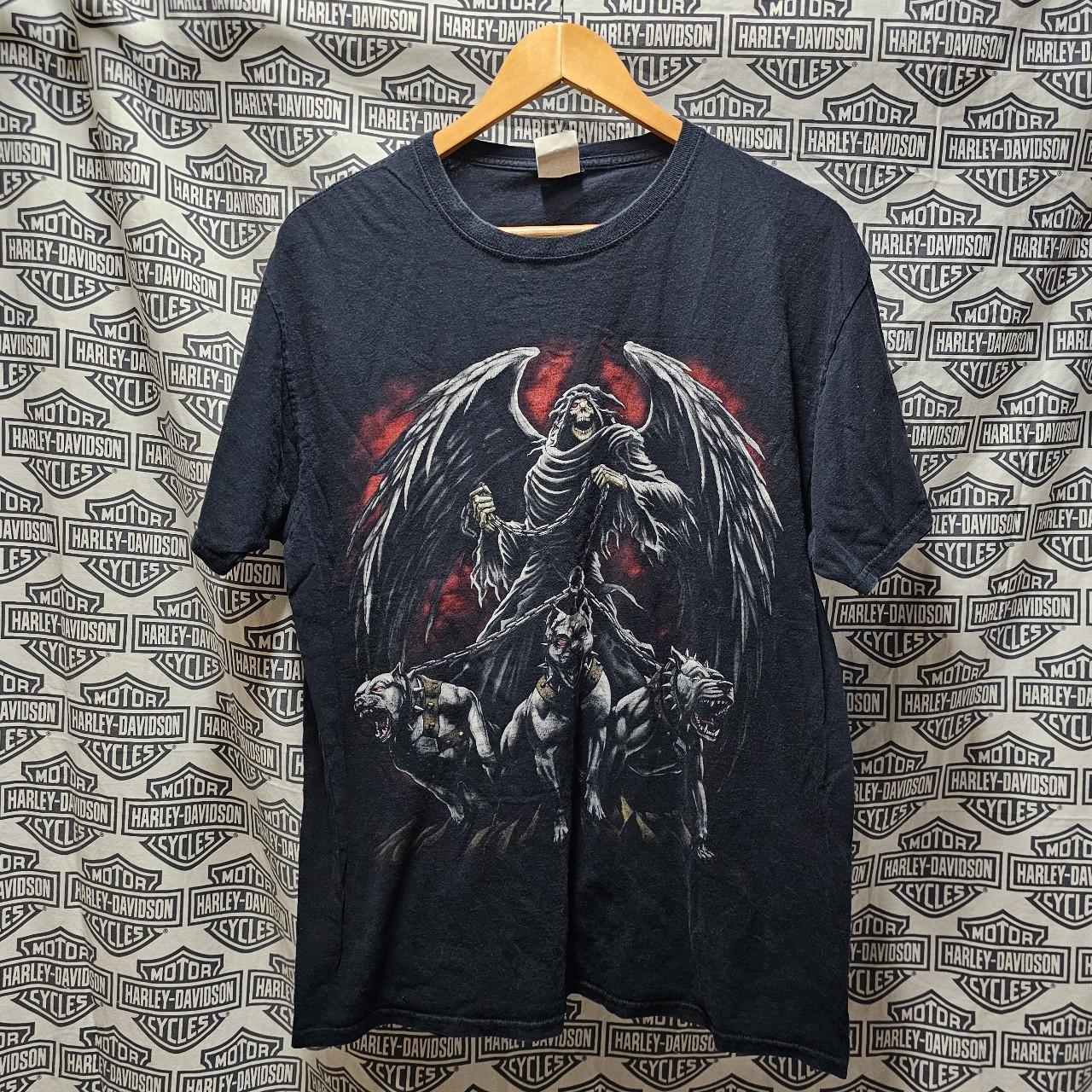 Used Black Grunge Y2K Emo Skelton Skull Shirt size... - Depop