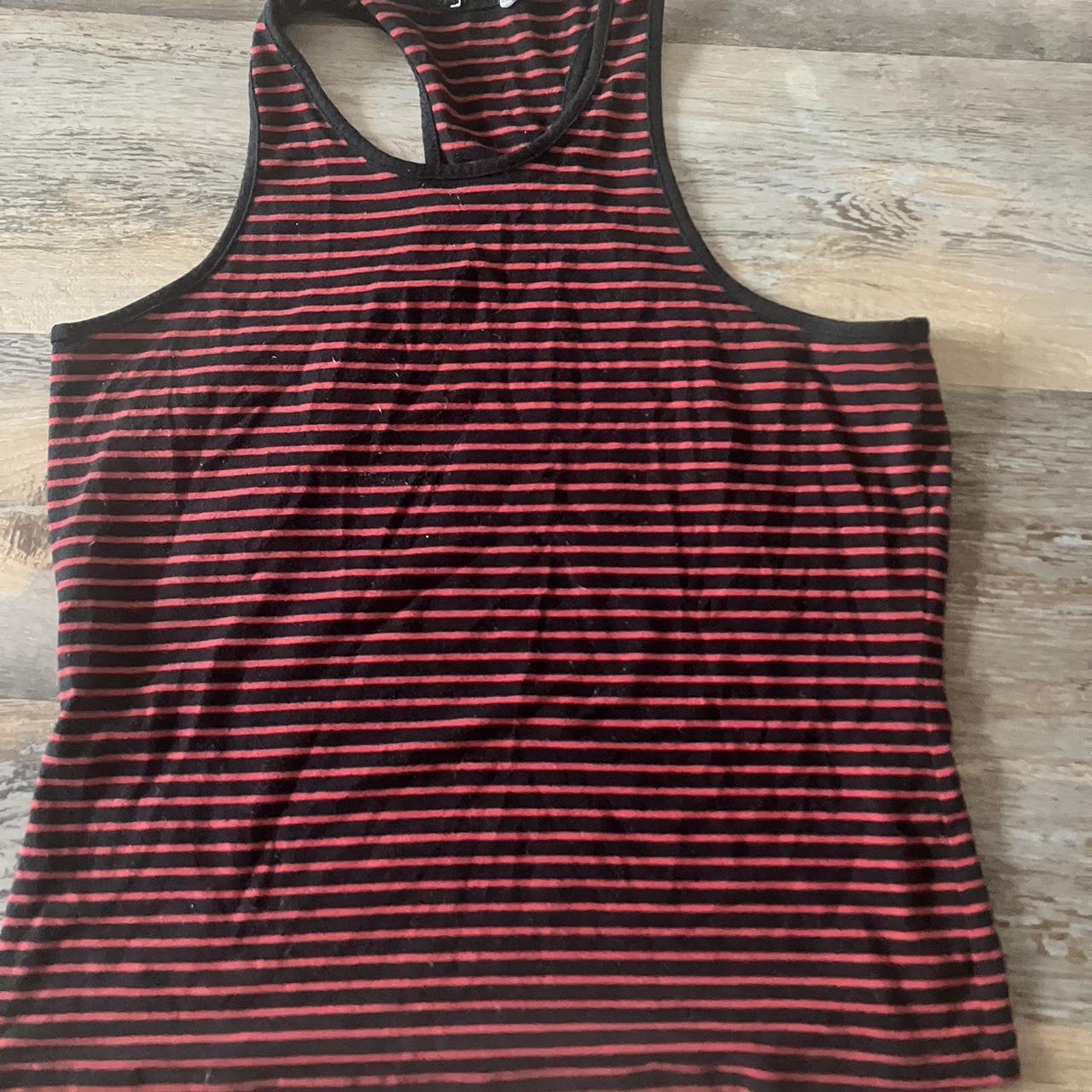 red and black striped razor back tank top #red #tank... - Depop