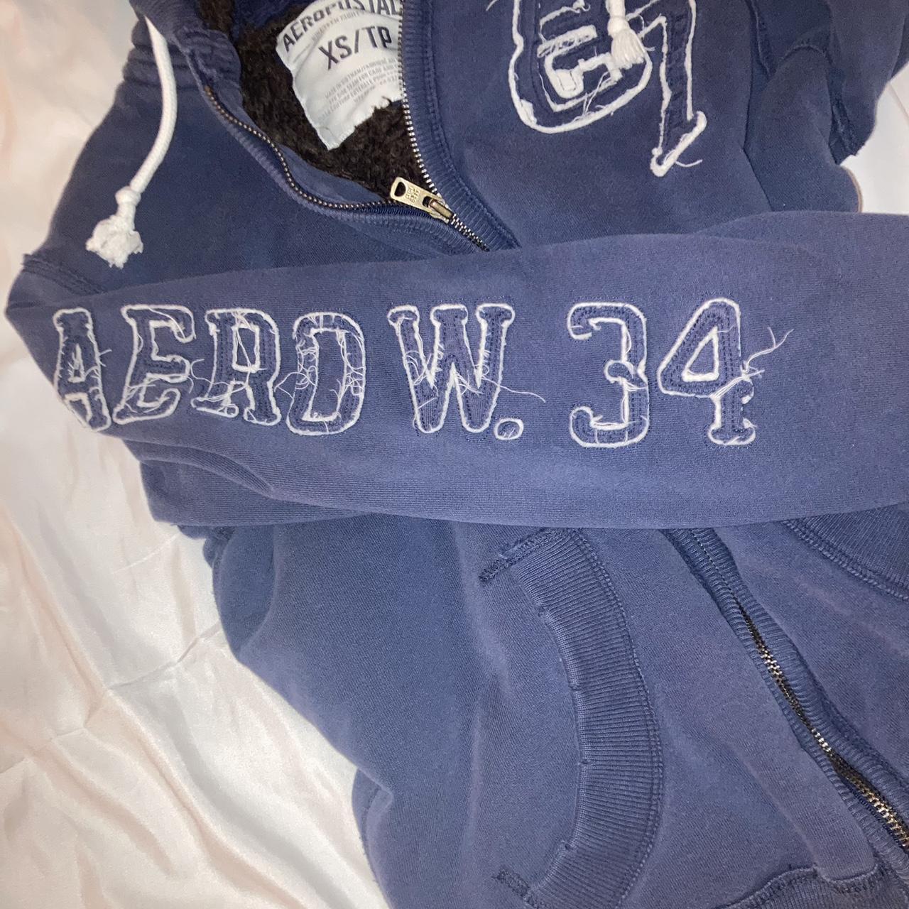 vintage aeropostale navy blue jacket 2000s y2k fur... - Depop