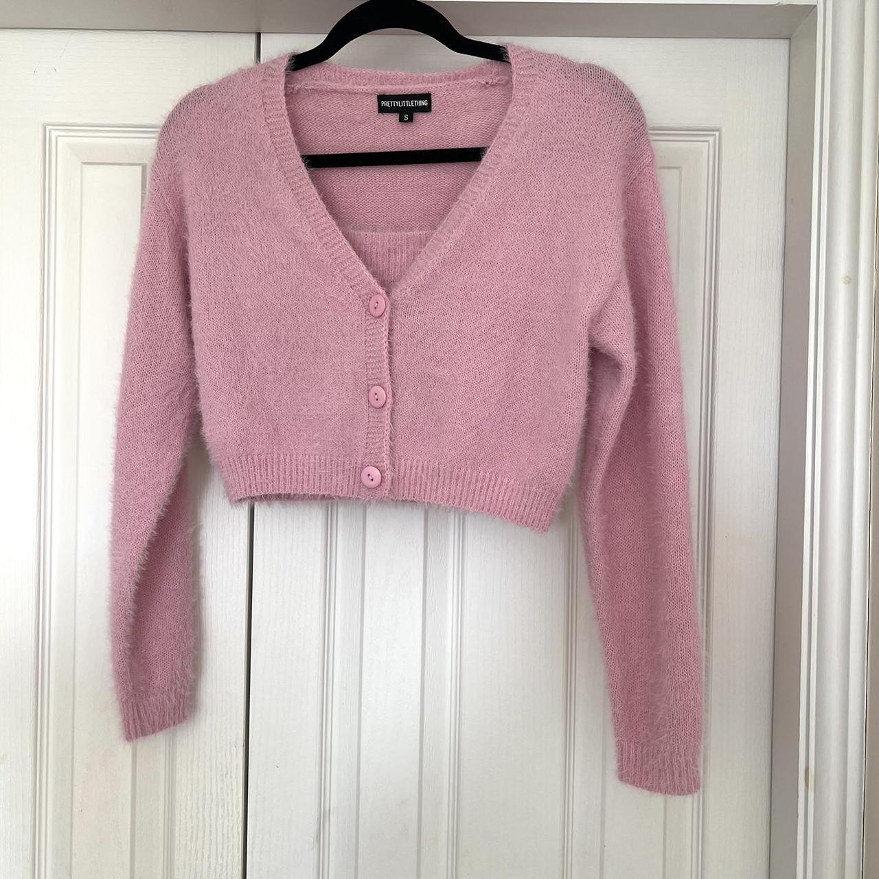 PLT Fluffy Cardigan and Crop top set Size... - Depop
