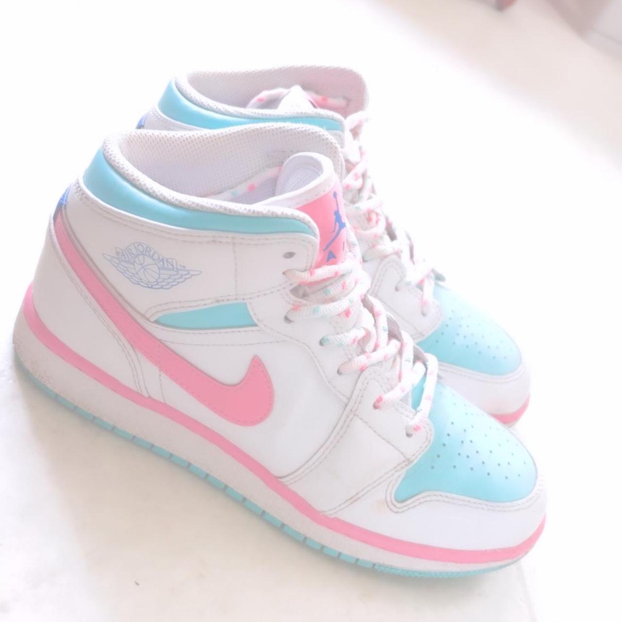 Mid Top Blue and Pink Nike dunk Brand-... | Depop