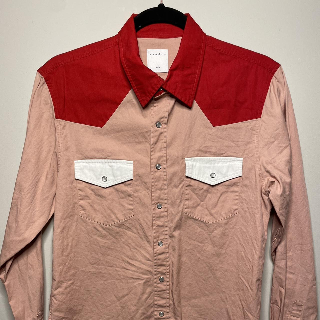 Colorblock button up shirt in white pink and red.... - Depop