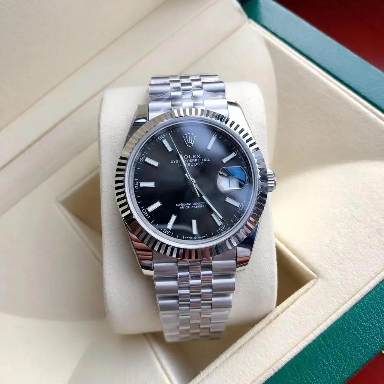 Rolex Black Pattern Dial Datejust Automatic With Box - Depop