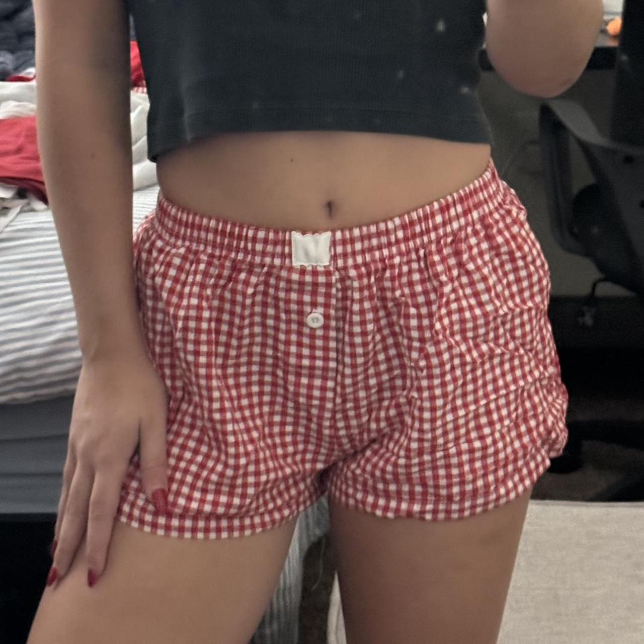 amazon red gingham boxer shorts super cute size:... - Depop