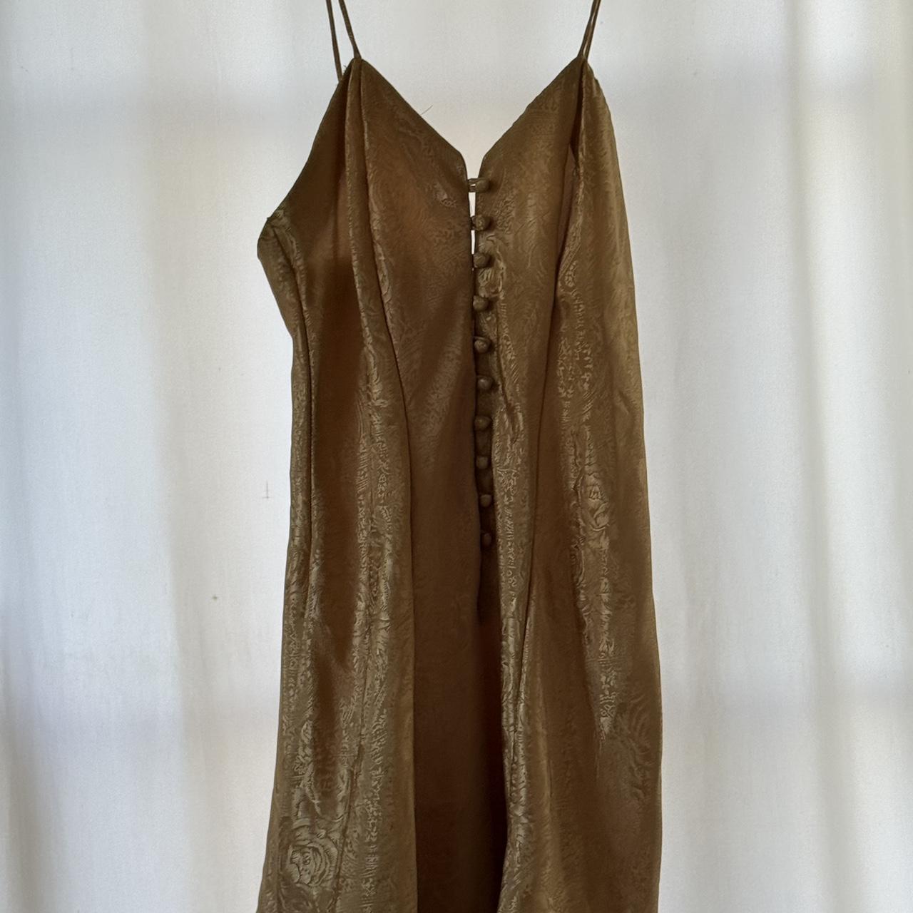 Vintage 90s Slip gold paisley print mini dress with... - Depop