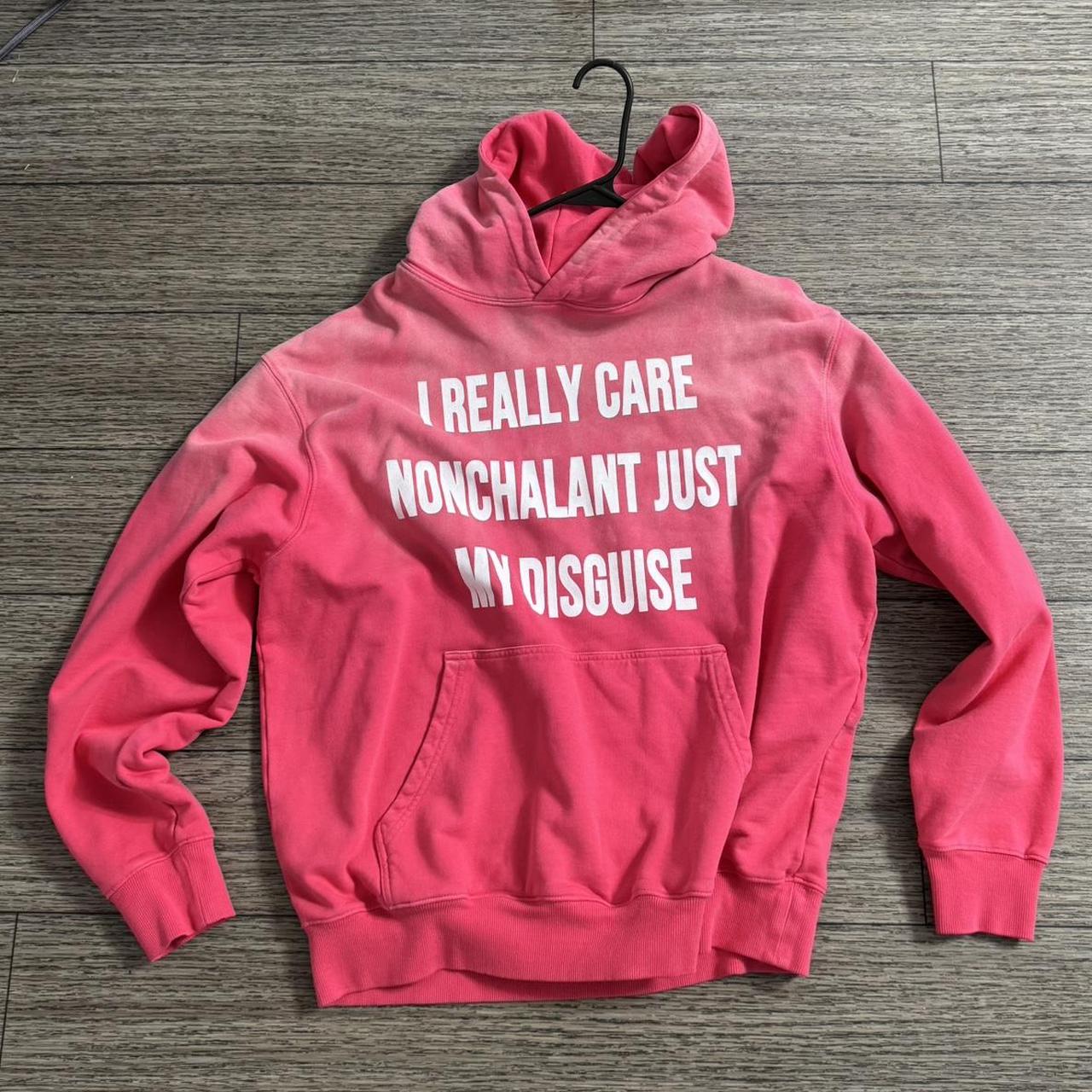 Pink and white Nonchalant Just My Disguise hoodie... | Depop
