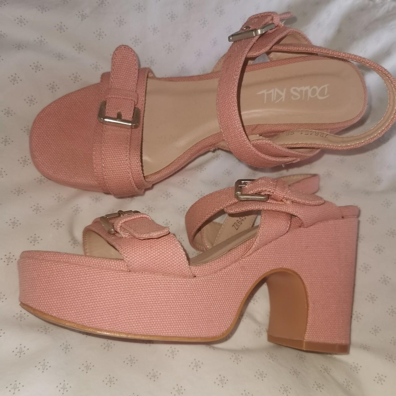 Peachy pink canvas feel chunky platform sandals from... - Depop
