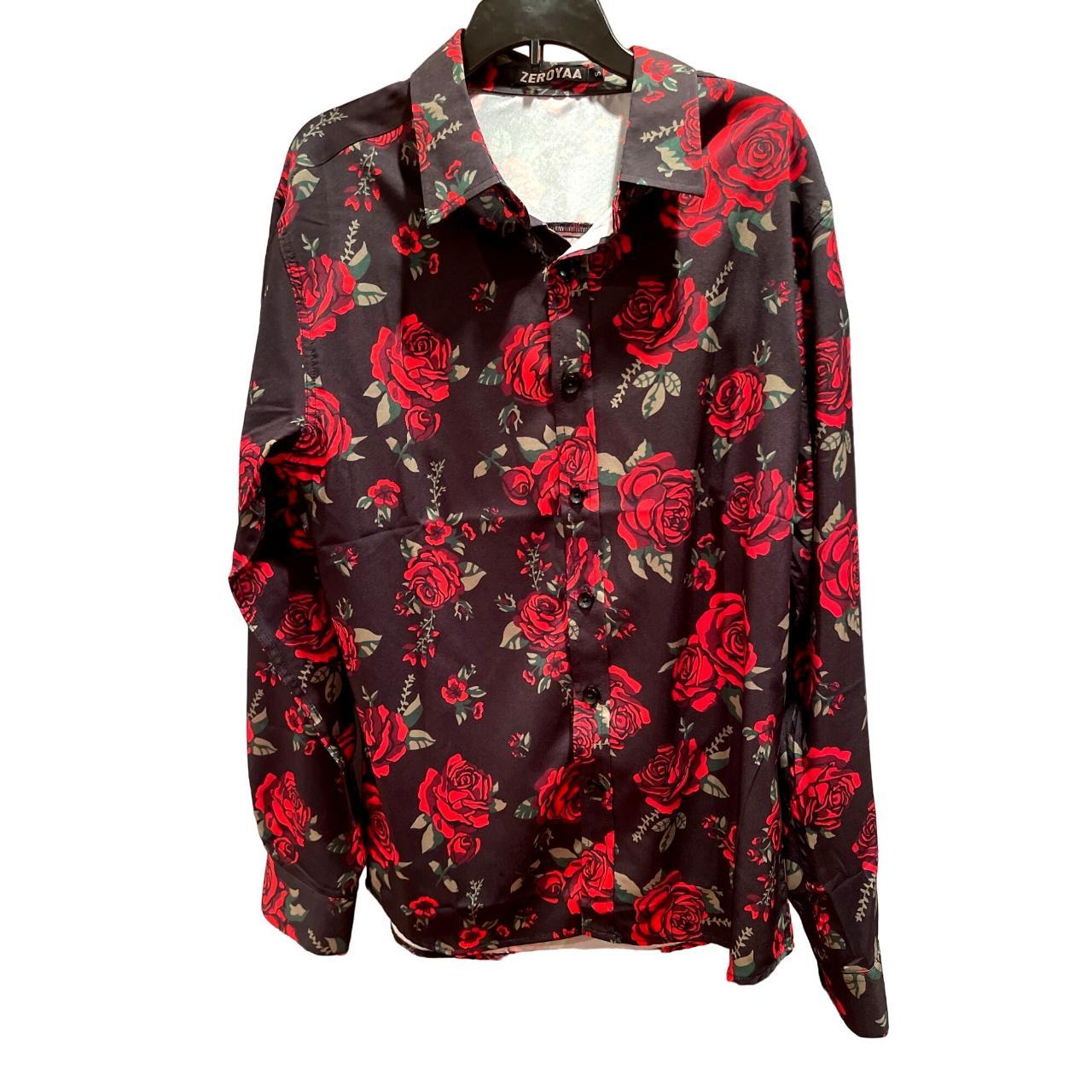 ZEROYAA Men's Button Down Black and Red Blouse Long... - Depop