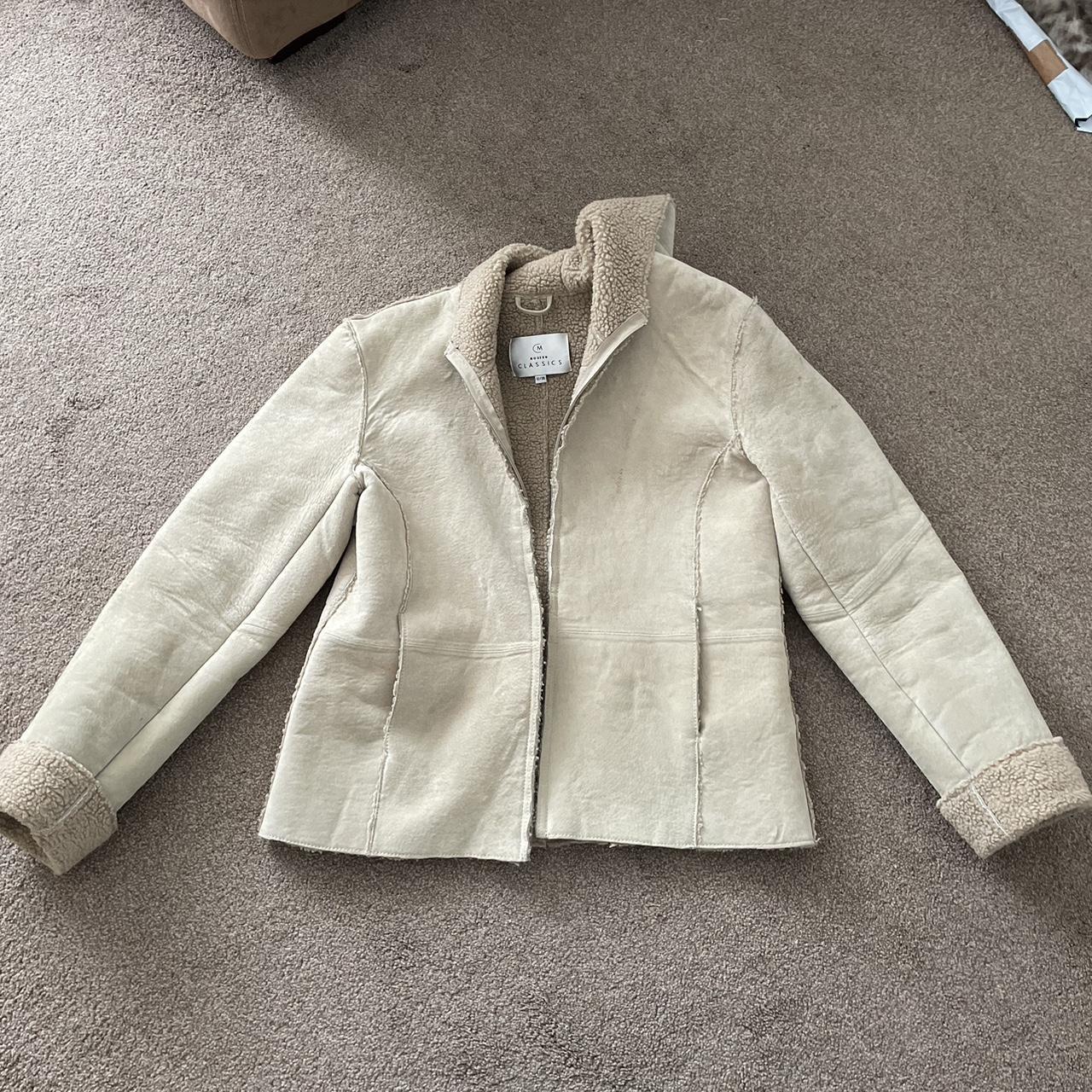 vintage beige suede jacket size 12. modelled on a... - Depop