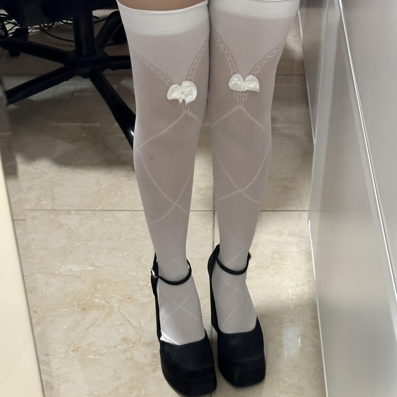 HOT STEPS brand new white thigh highs with cute... - Depop