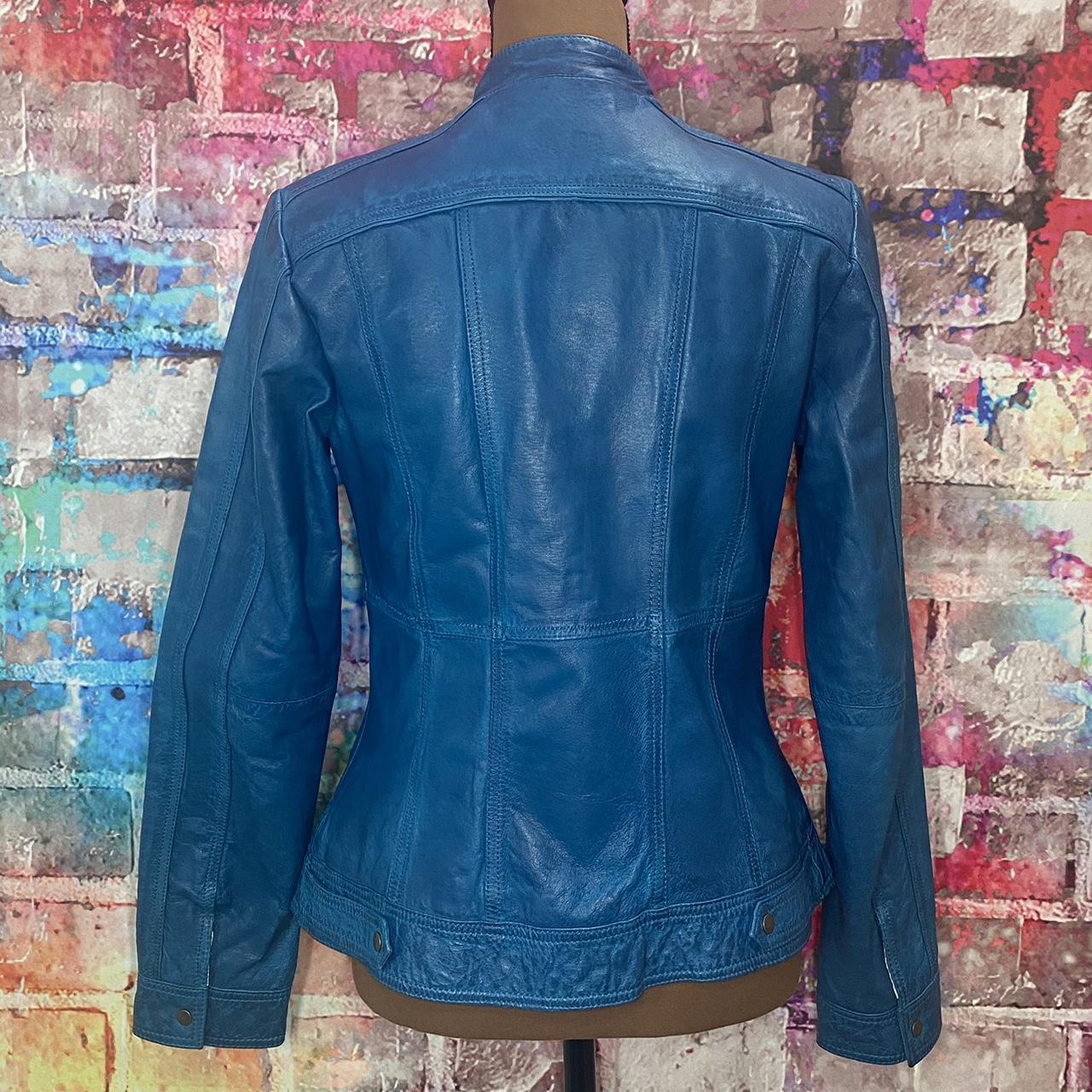 Women’s blue Danier leather jacket. In great condition! - Depop
