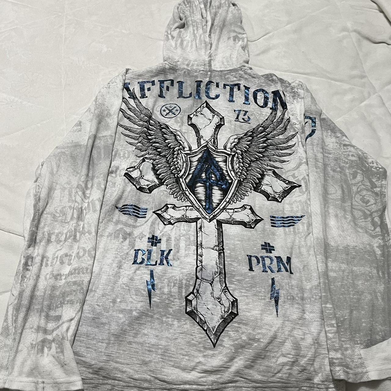 White affliction hoodie☠️🖤🤍 Size XL no flaws perfect... - Depop