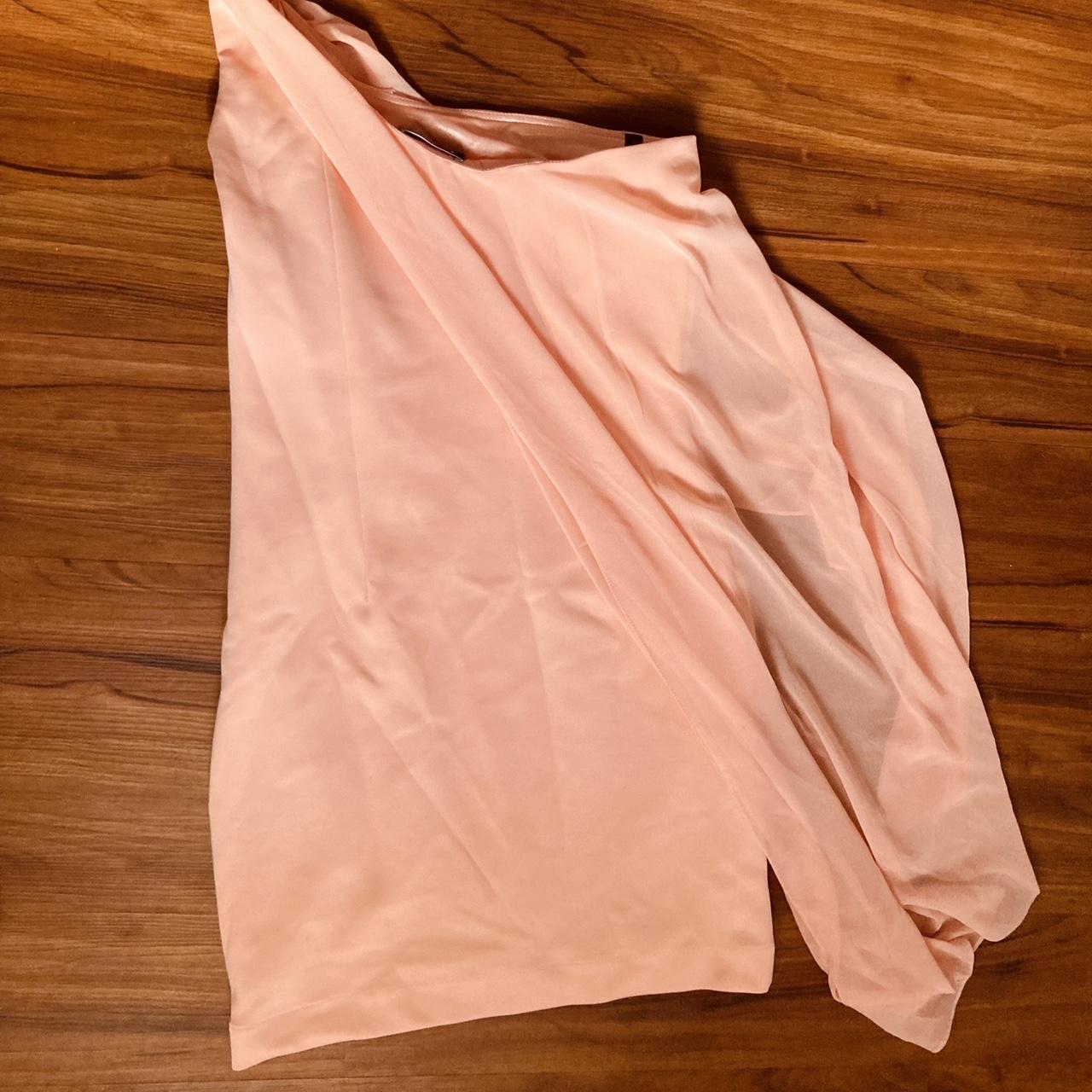 peach toga-style dress tight fit with sheer, flowy... | Depop
