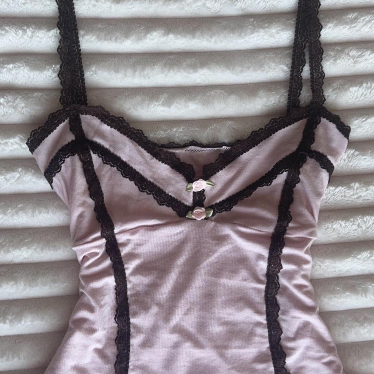 neapolitan top♡ pink and brown lace cami top... | Depop