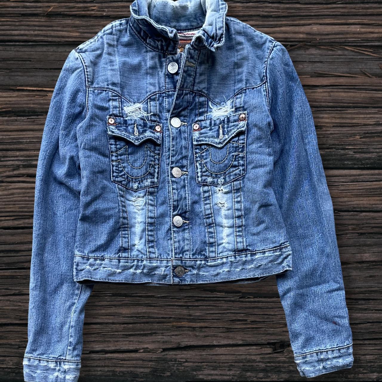 Blue True Religion Cropped Womens Y2K Denim... - Depop