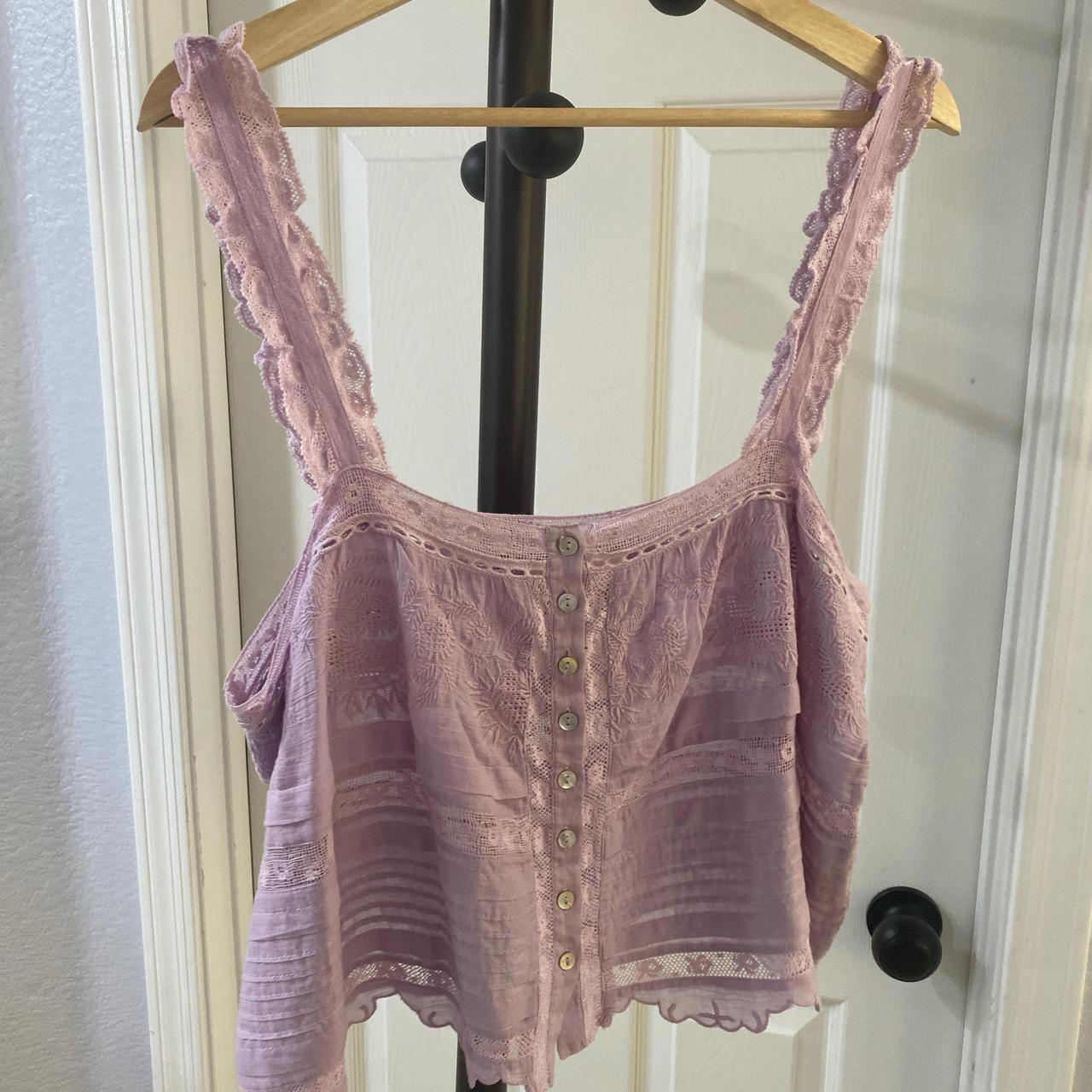 Purple lace tank top with button up detail... - Depop