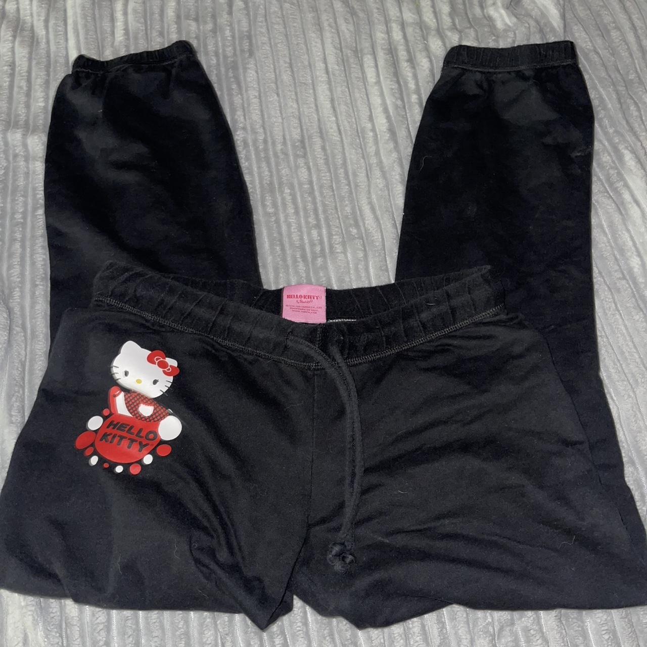 Black sweats with Hello Kitty sweatpants #kawaii... | Depop