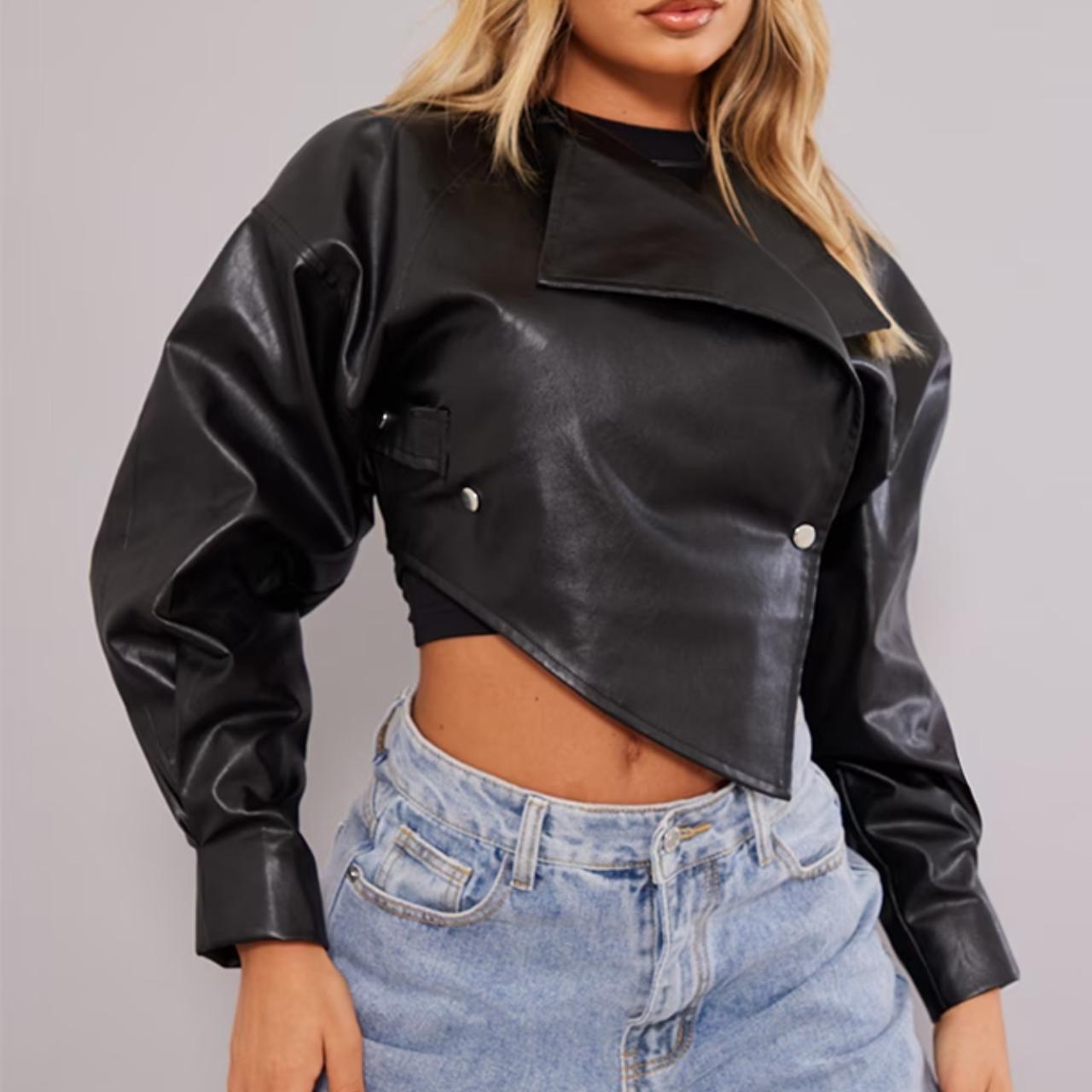 PLT Black leather cross over jacket. Never worn. - Depop