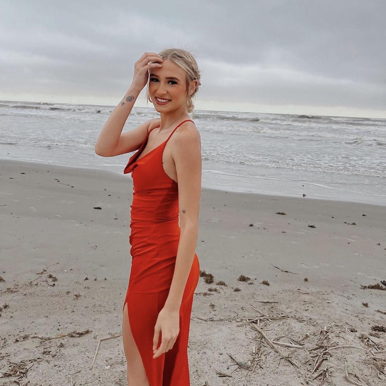 Skin Tight Orange Dress with Slit - Depop