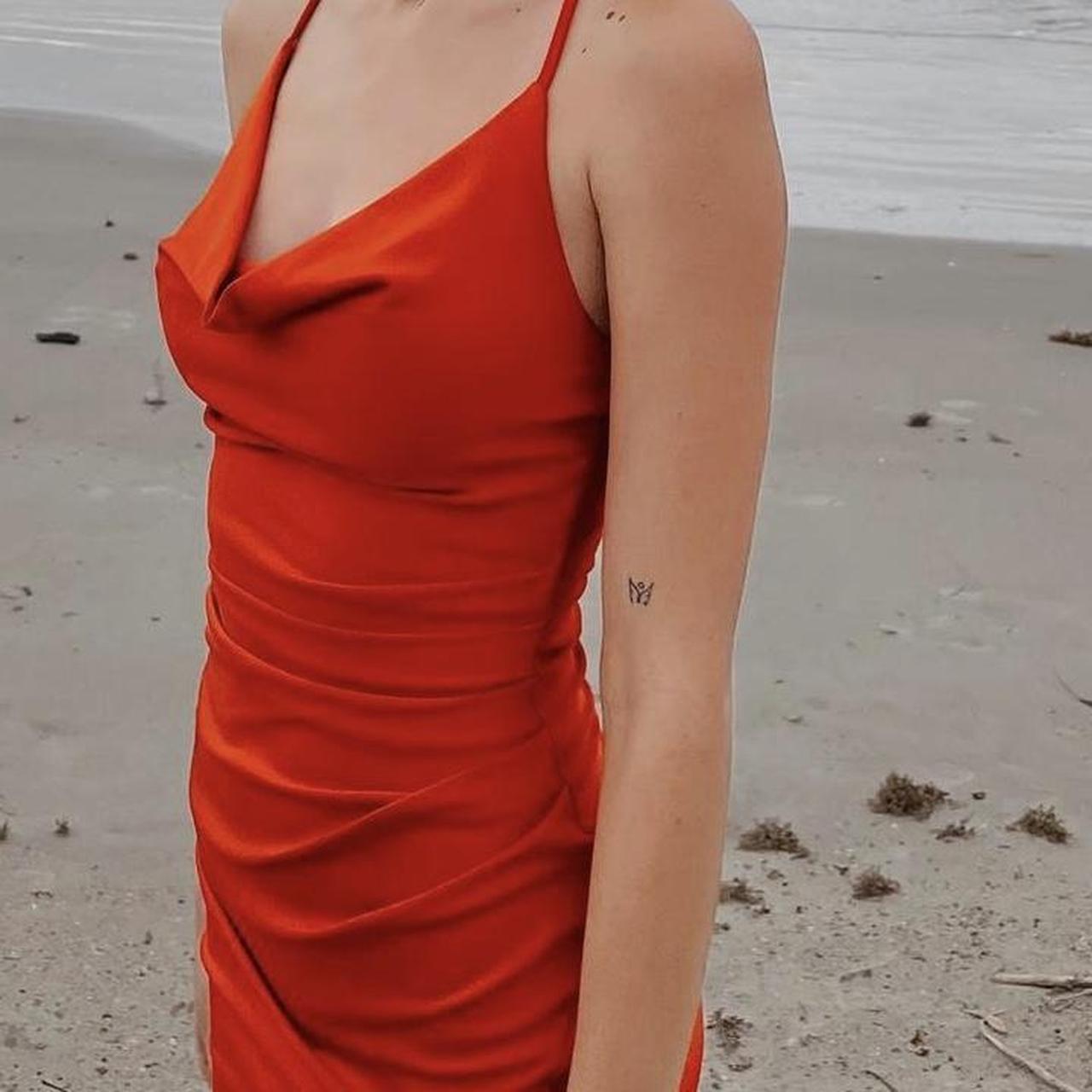 Skin Tight Orange Dress with Slit - Depop