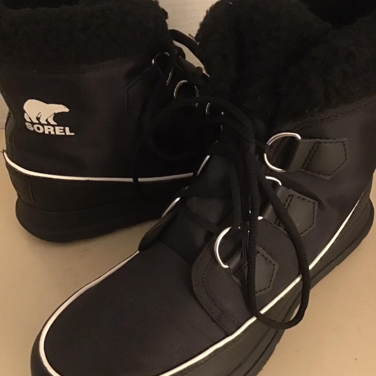 Sorel women black canvas and leather accent boots... - Depop
