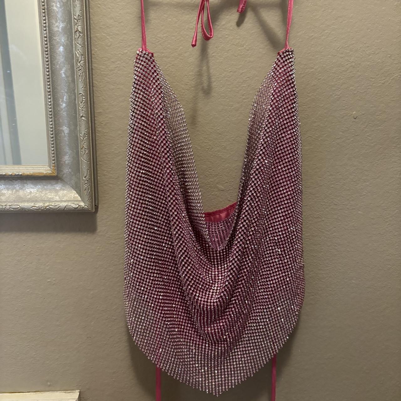 - pink rhinestone top - one size fits all - open back - Depop