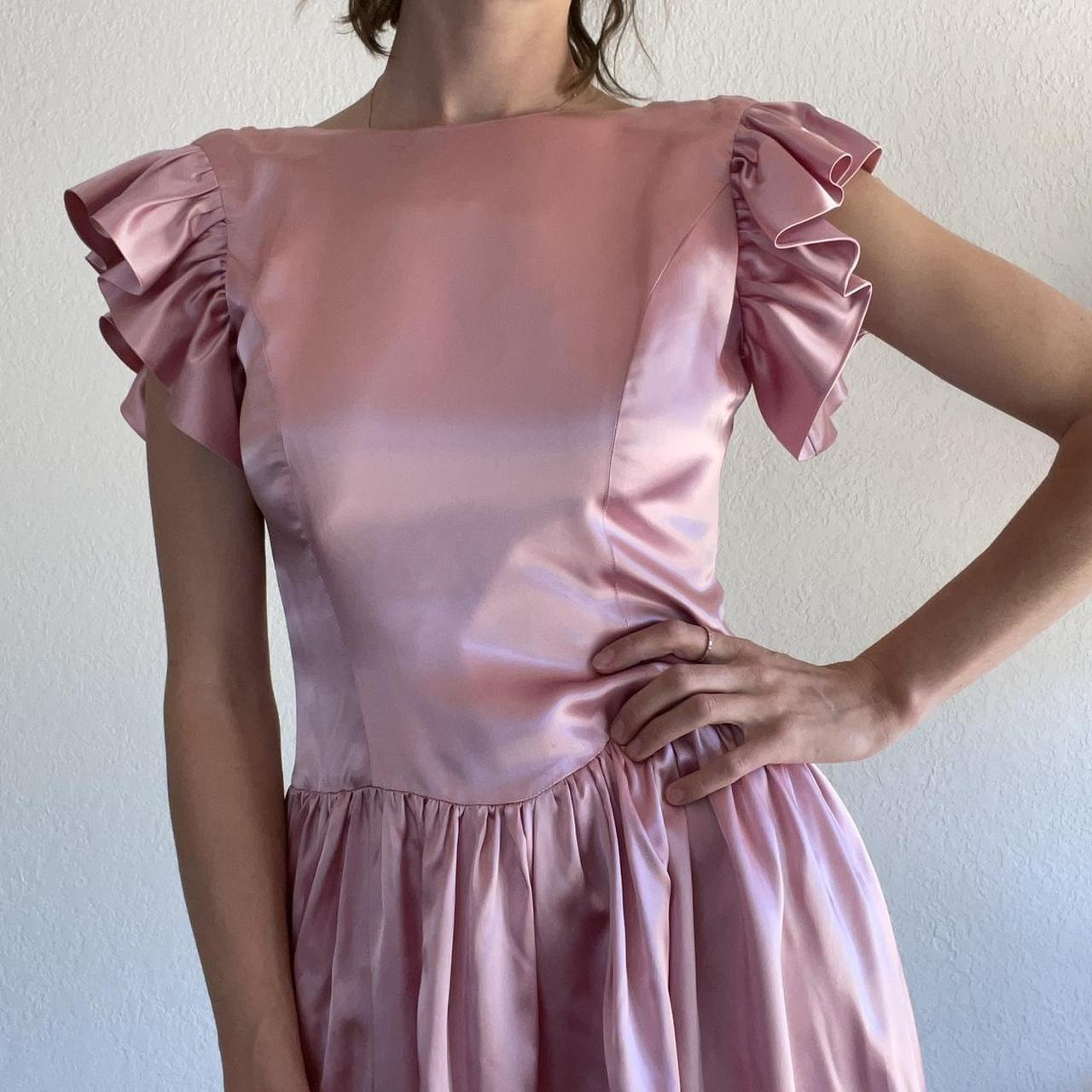 Vintage pink satin dress. 80s prom style. Would be... - Depop