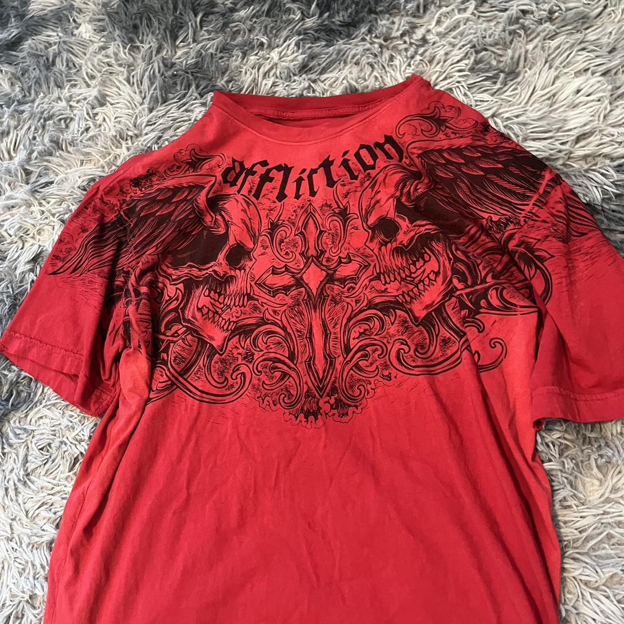 Affliction red shirt with skulls hella crazy but I... - Depop