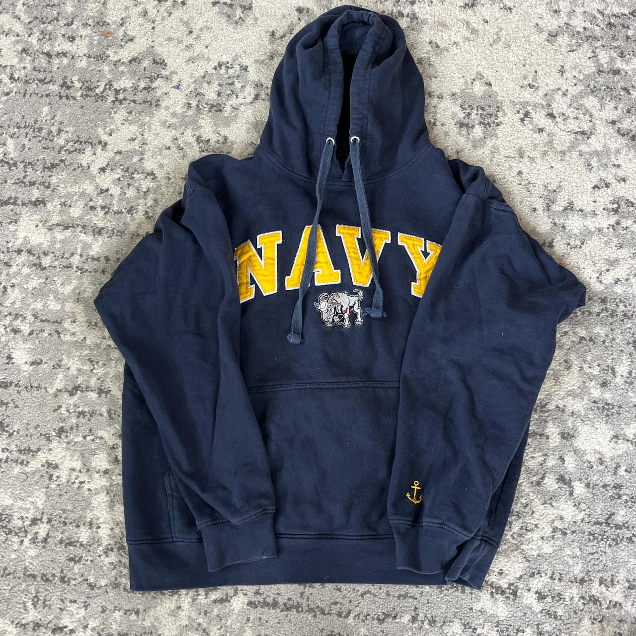 Embroidered NAVY sweatshirt Labeled size L, fits... - Depop