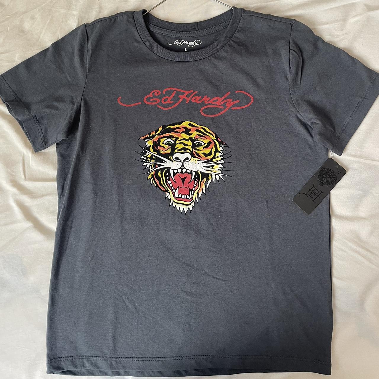brand new w/ tags dark grey Ed Hardy tiger design... - Depop