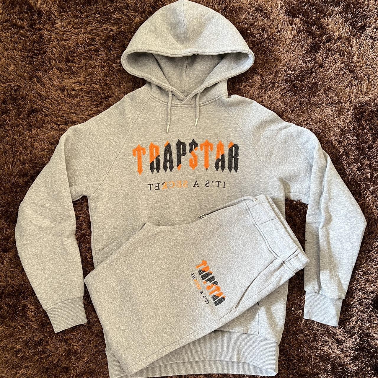 large grey/orange Trapstar decoded chenille hooded... - Depop