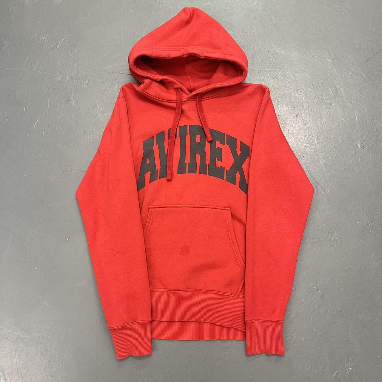 Avirex Hoodie Red w/ printed black arc logo Good... - Depop