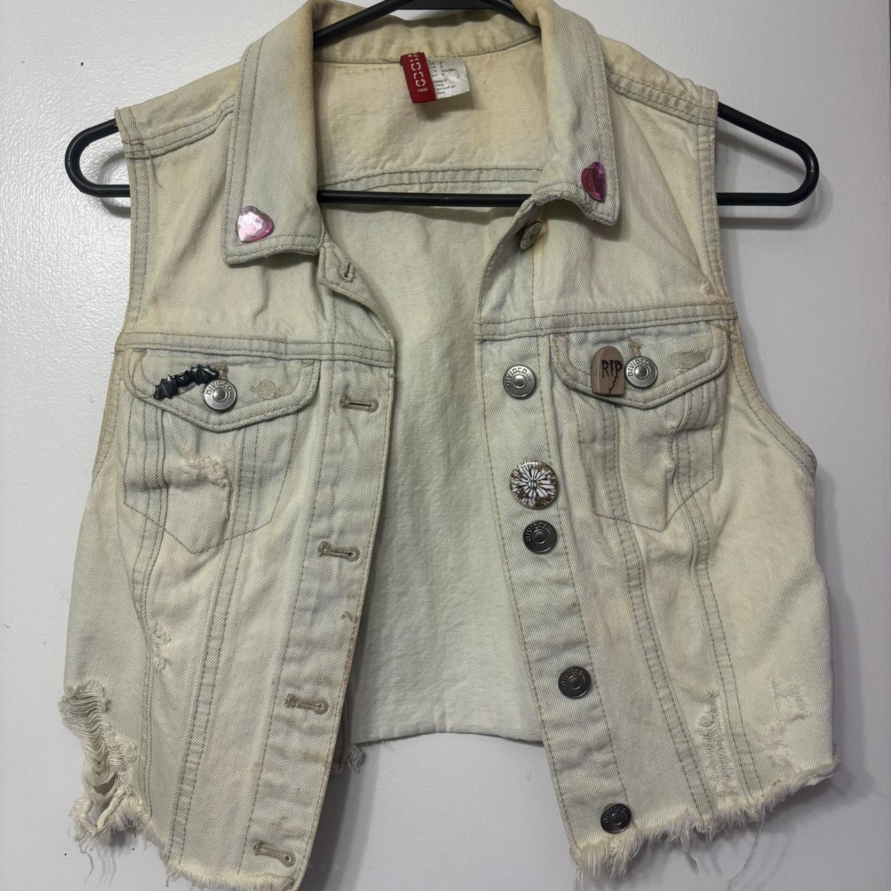 Denim vest with some bejeweled pieces Stained... - Depop