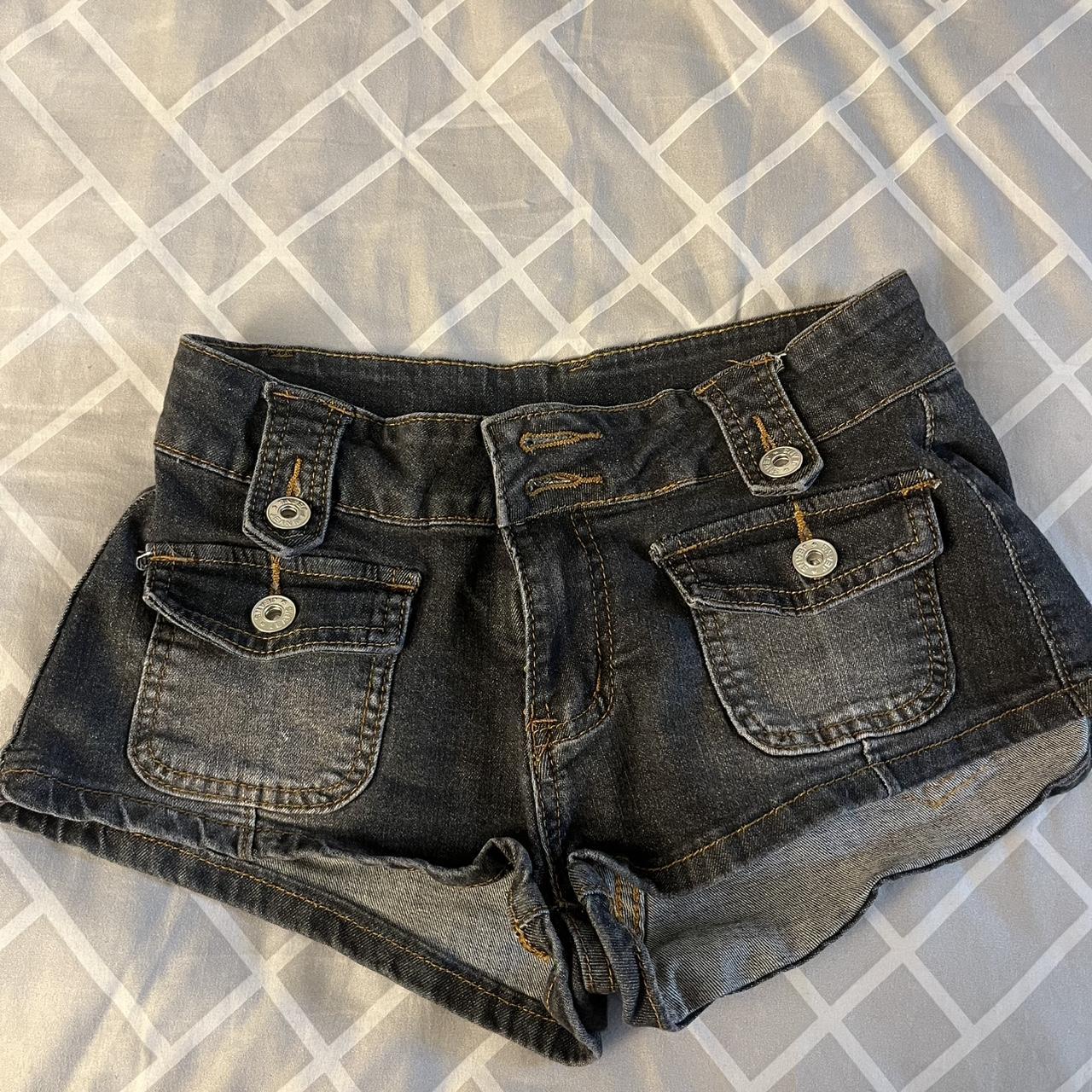 SHEIN- low rise black denim mini shorts only worn 2... | Depop