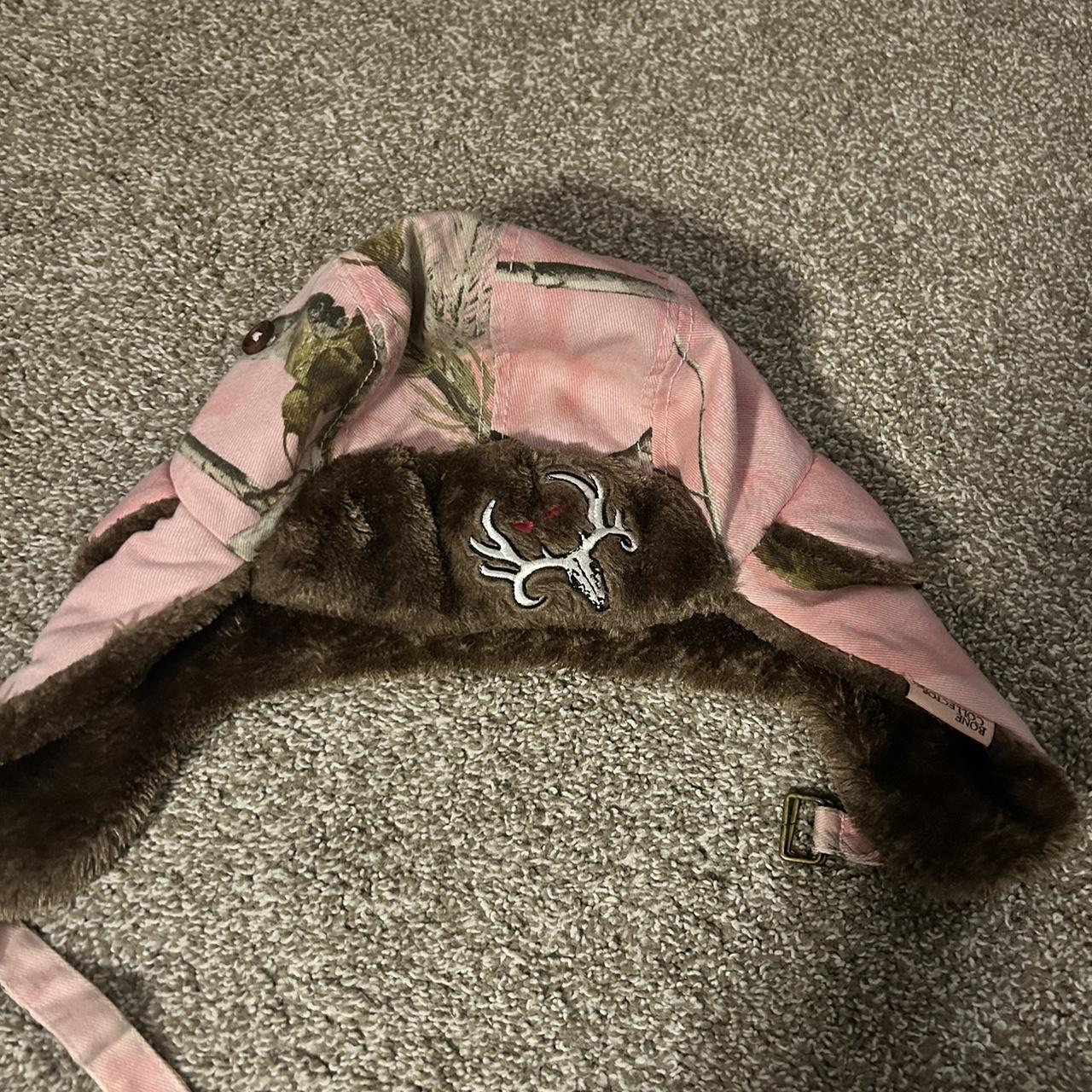 Pink bone collector camo trapper hat #emo #grunge... - Depop