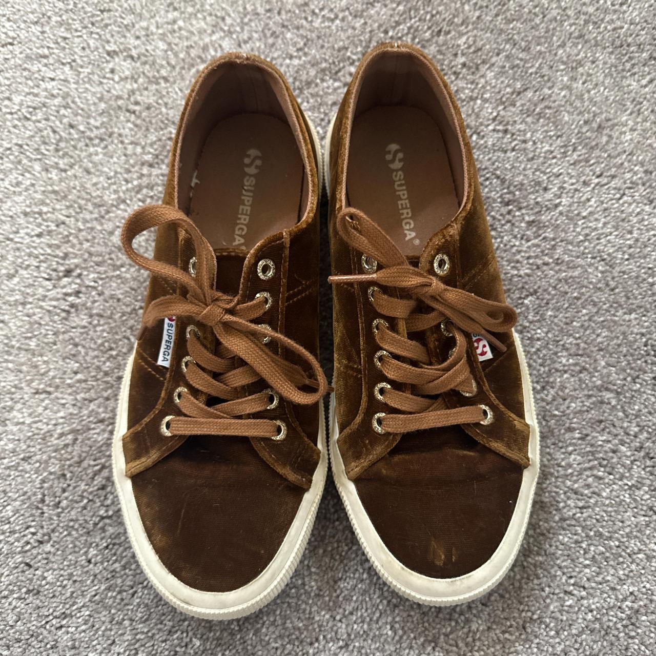 Brown suede Superga sneakers - minor signs of wear,... | Depop