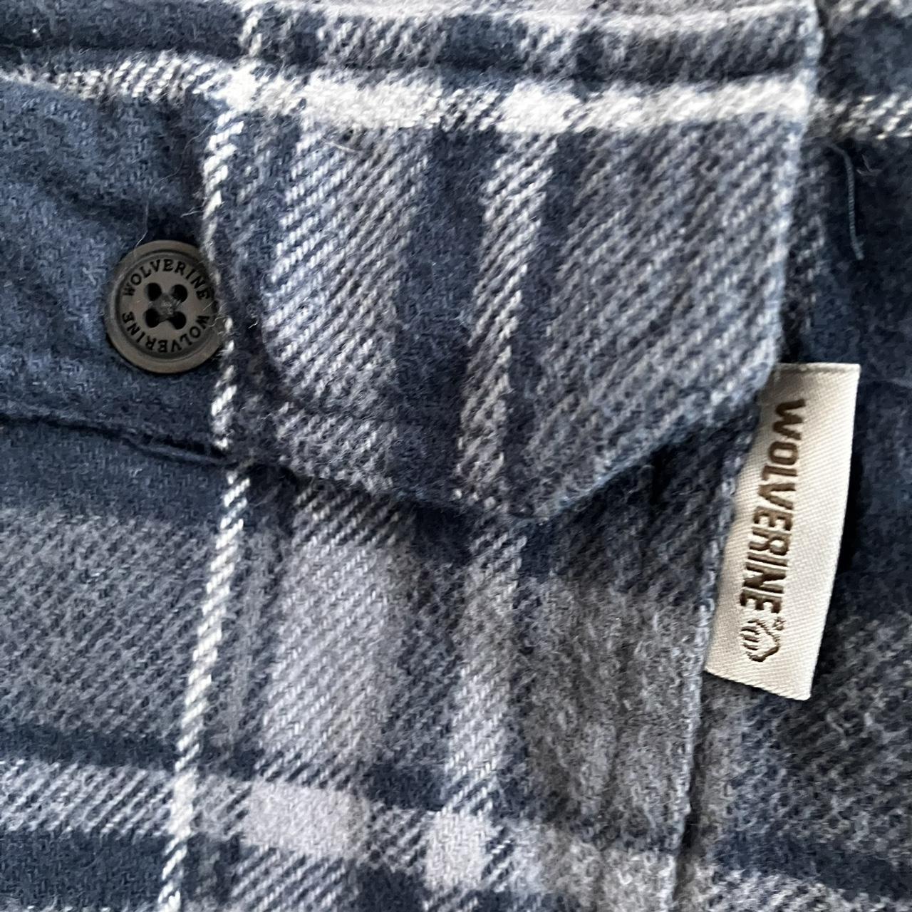 Wolverine blue and white plaid flannel shirt.... - Depop