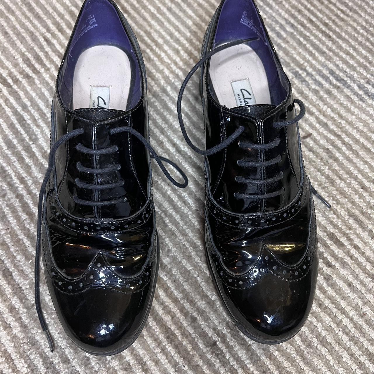 Clark’s black patent real leather brogues GREAT... - Depop
