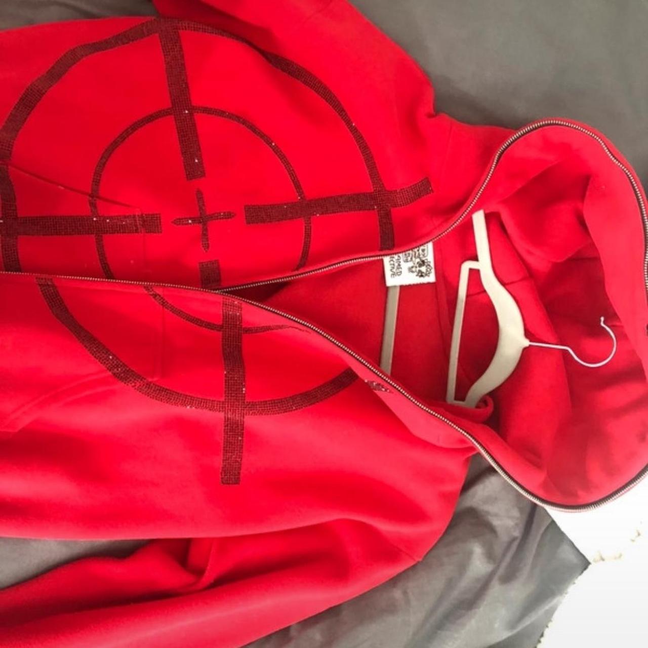 red mission named collective hoodie worn once,... - Depop