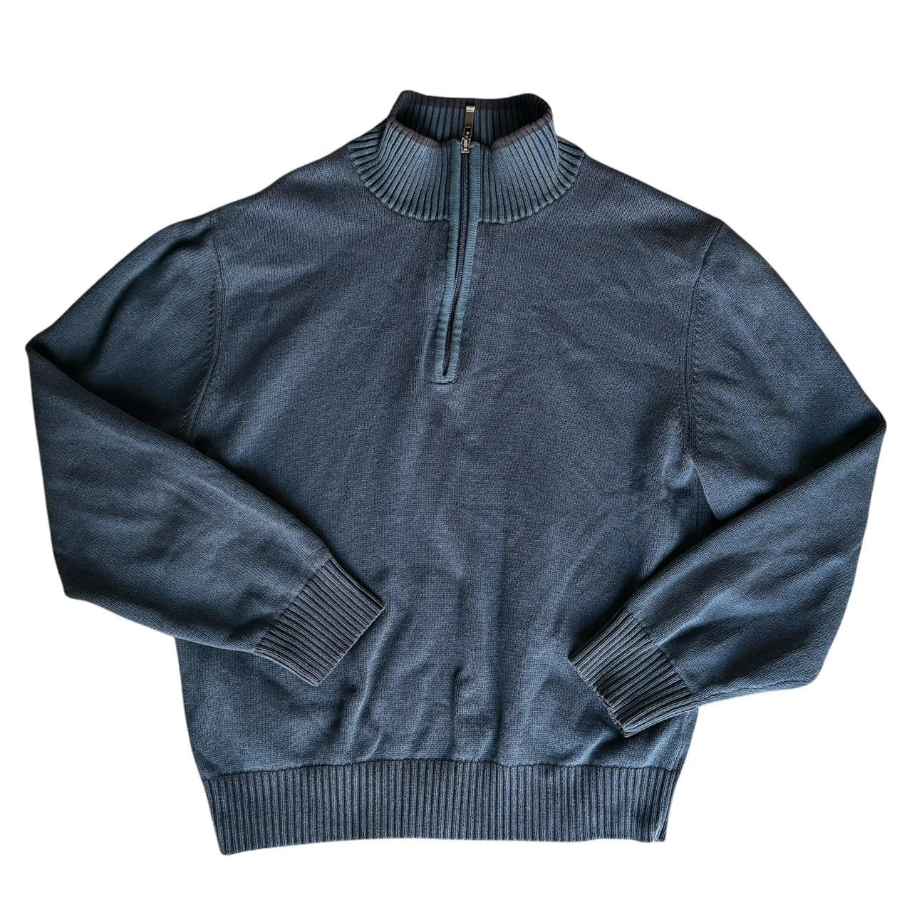 vintage 90s navy blue quarter zip pullover sweater... | Depop
