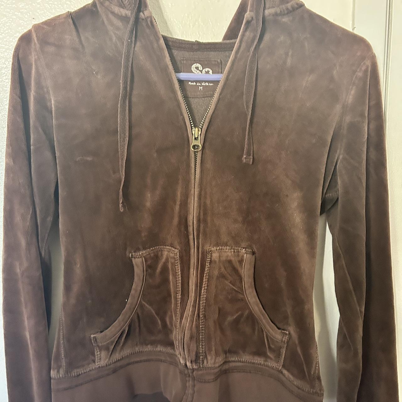-brown velvet y2k zip up -size M #y2k #grunge... - Depop