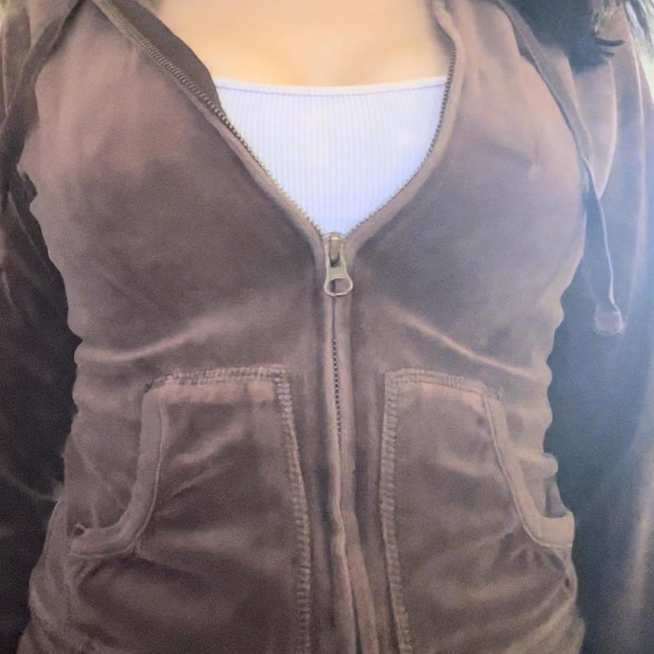 -brown velvet y2k zip up -size M #y2k #grunge... - Depop