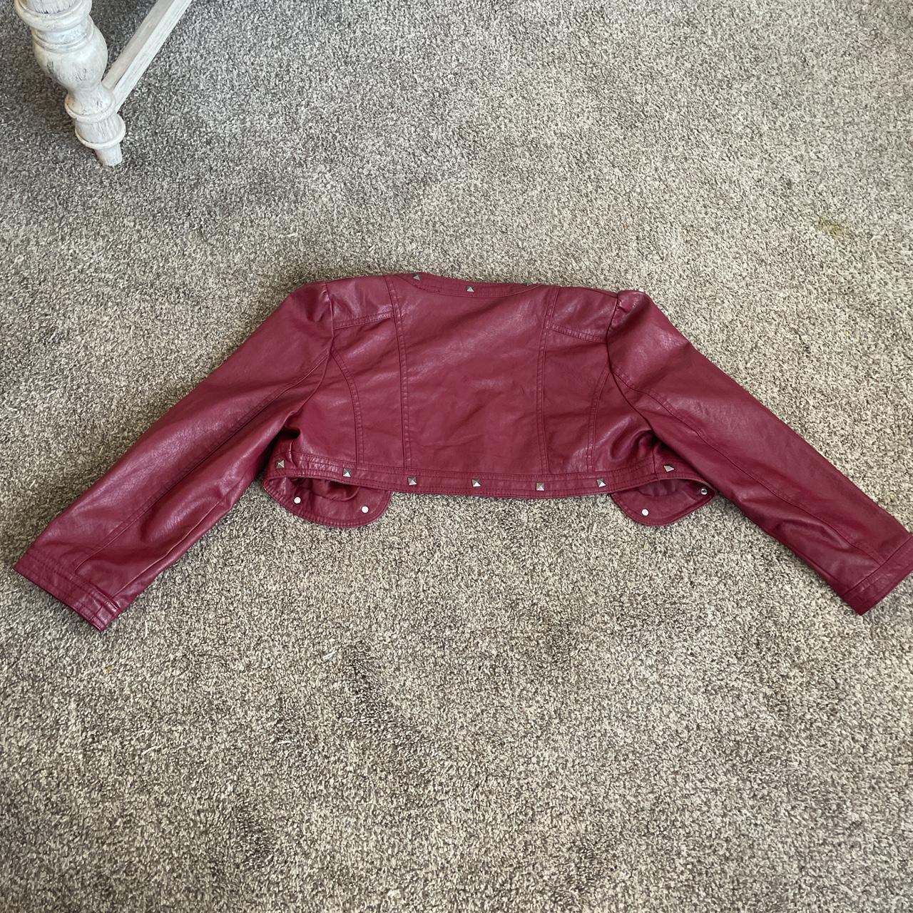 cropped faux leather red jacket size l open to offers - Depop
