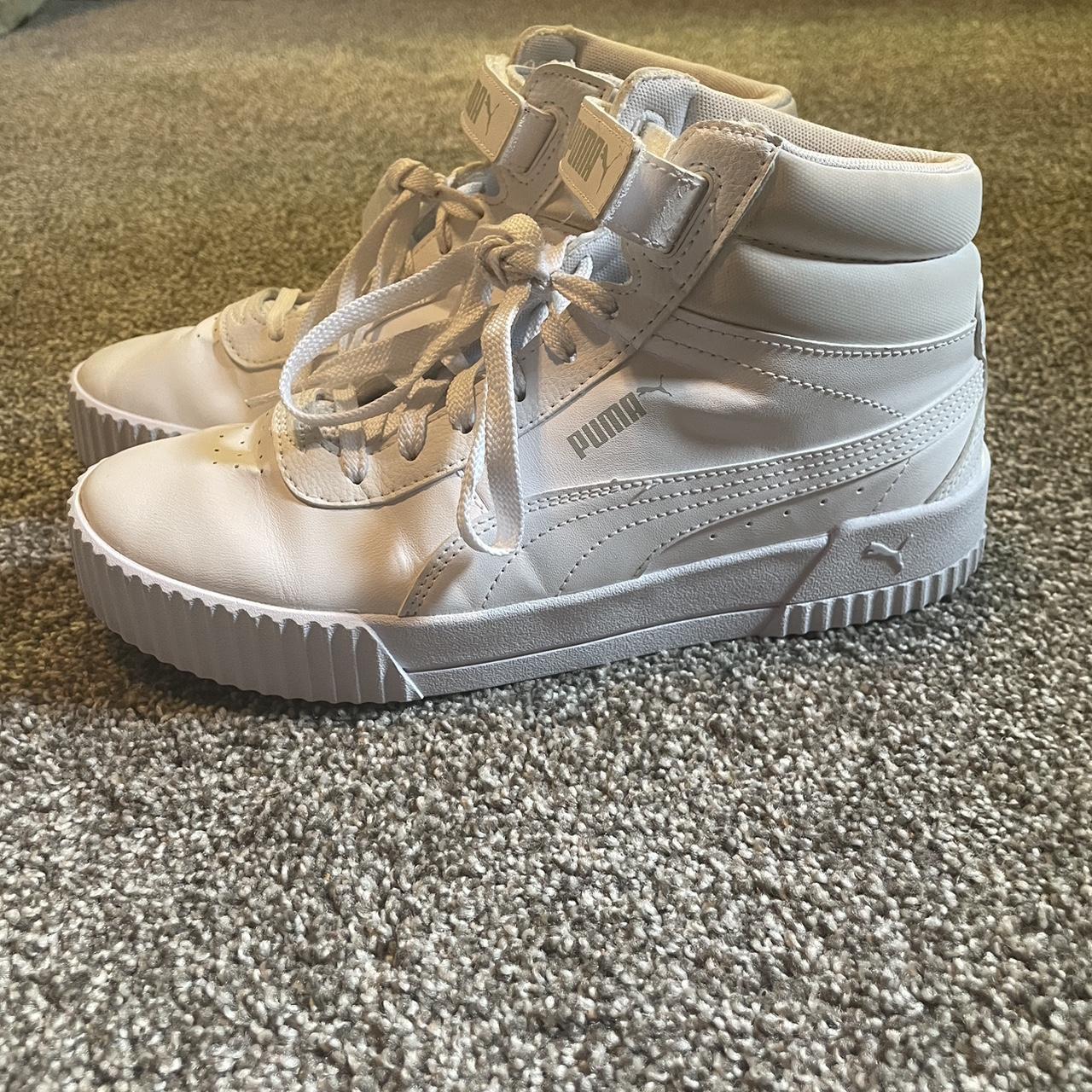 puma white high top sneakers never worn outside!!... - Depop