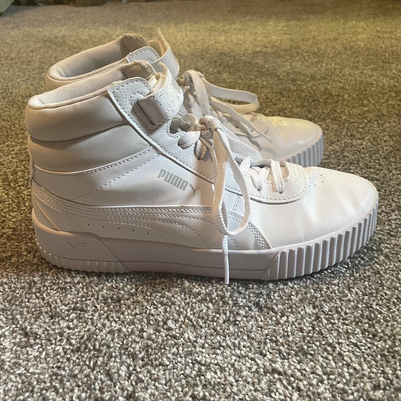 puma white high top sneakers never worn outside!!... - Depop