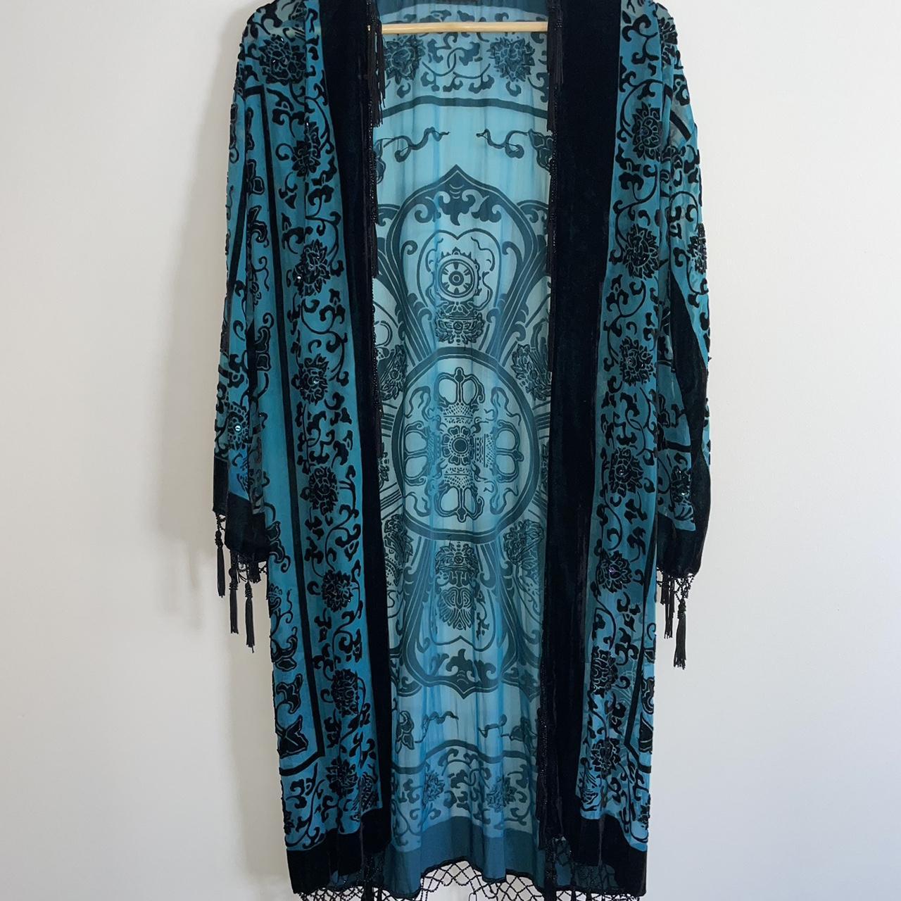 Vintage velvet robe. Embellished with beads,... - Depop