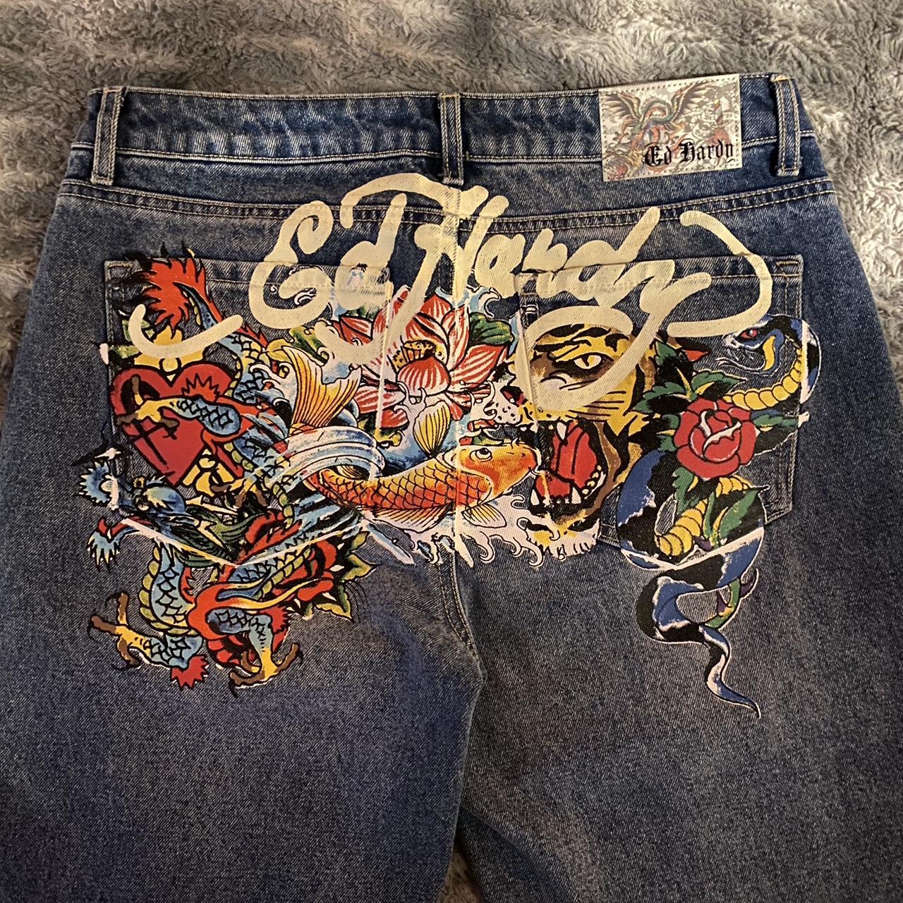 baggy ed hardy jeans - Depop
