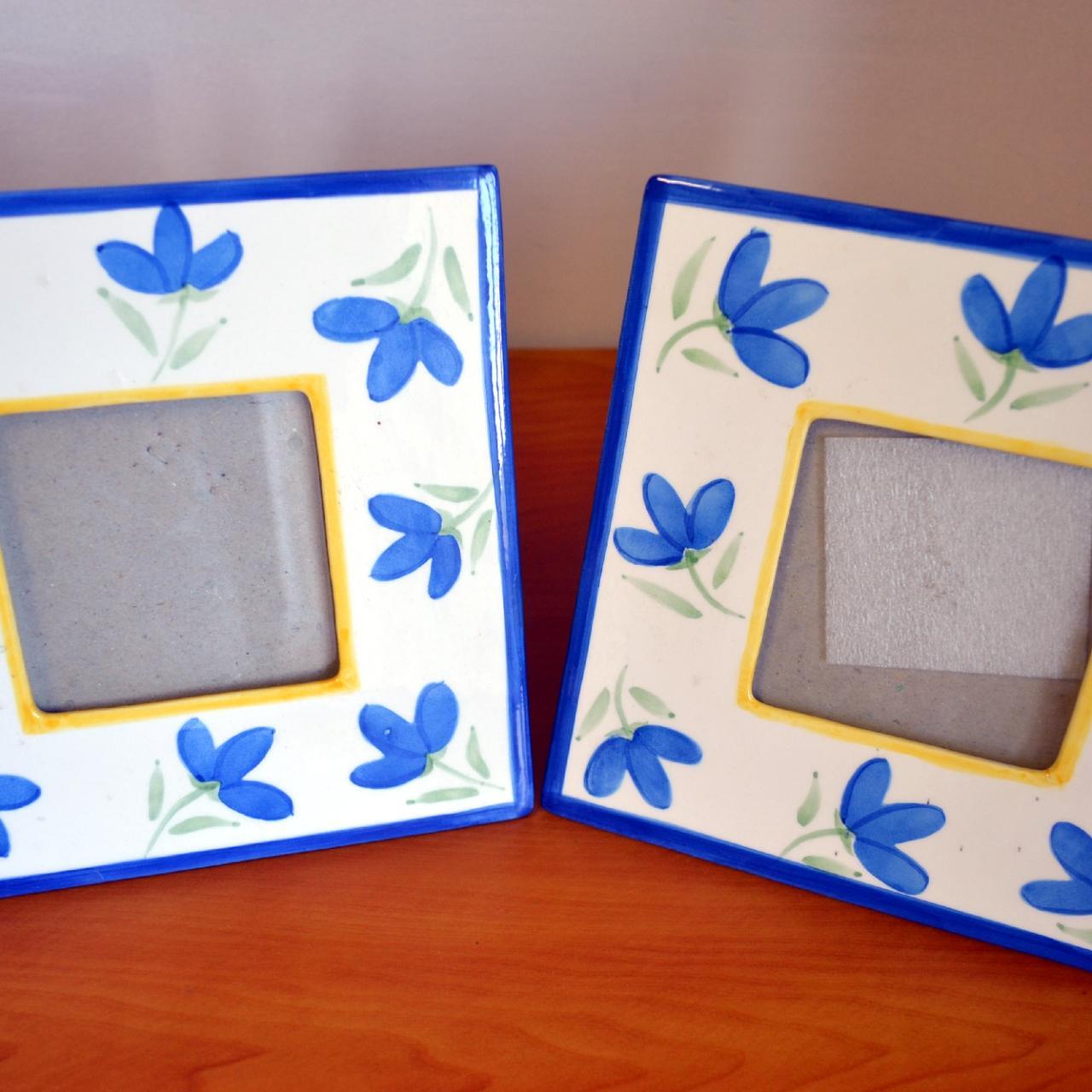 Georgous pair of Hand Painted Ceramic Tile Photo... - Depop